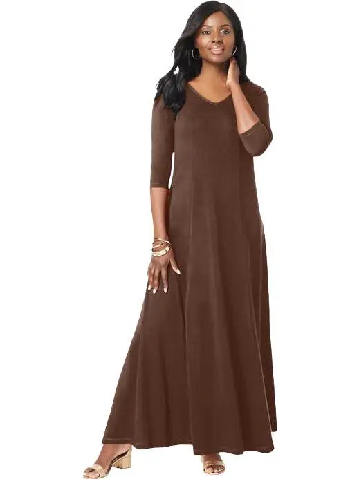 JESSICA LONDON Double-v Maxi Dress - Rich Brown