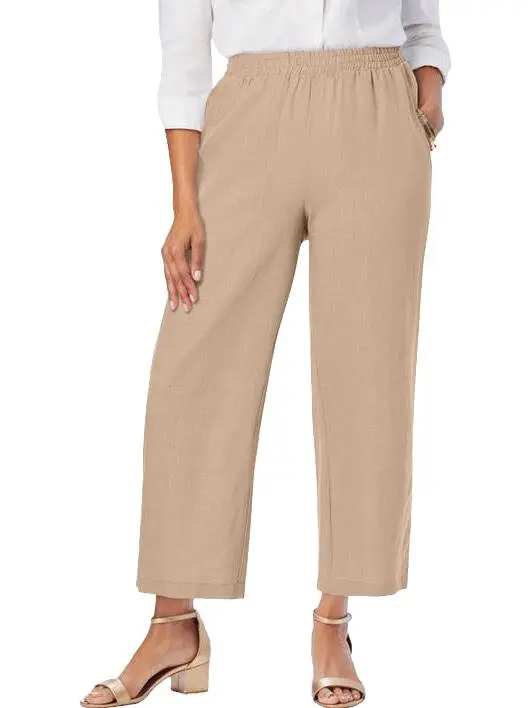 JESSICA LONDON Wide-leg Cropped Linen Pants - New Khaki