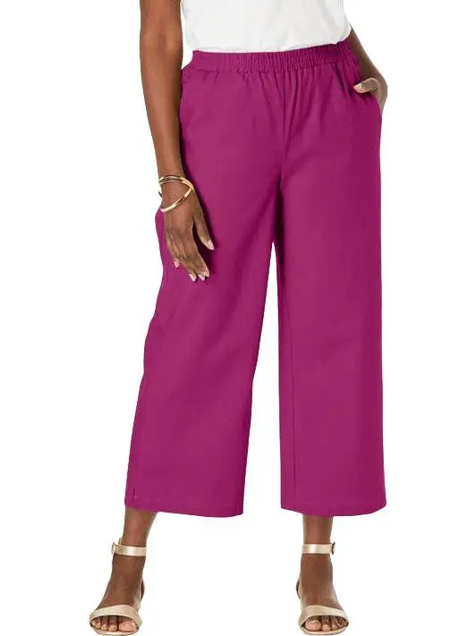 JESSICA LONDON Wide Leg Linen Crop Pant - Raspberry