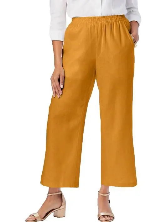 JESSICA LONDON Wide-leg Cropped Linen Pants - Rich Gold