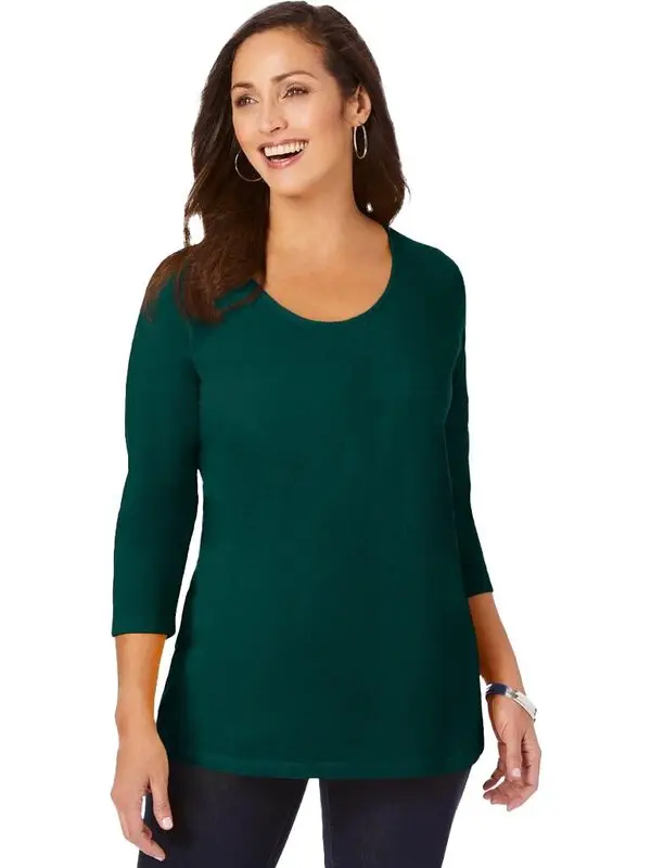 JESSICA LONDON Stretch Cotton Scoop Neck Tee - Emerald Green
