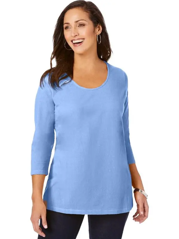JESSICA LONDON Stretch Cotton Scoop Neck Tee - French Blue