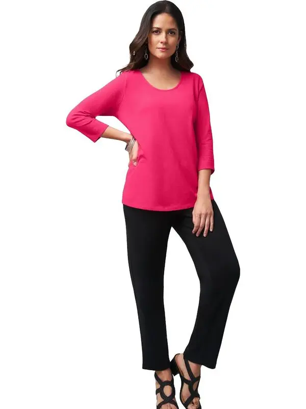 JESSICA LONDON Stretch Cotton Scoop Neck Tee - Pink Burst