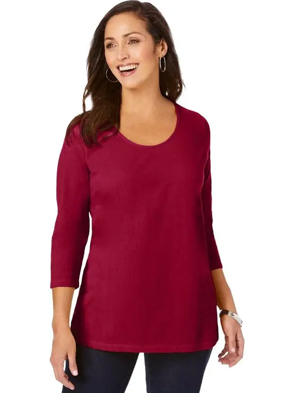 JESSICA LONDON Stretch Cotton Scoop Neck Tee - Rich Burgundy