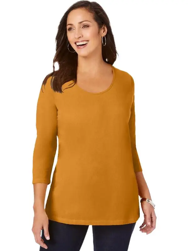 JESSICA LONDON Stretch Cotton Scoop Neck Tee - Rich Gold