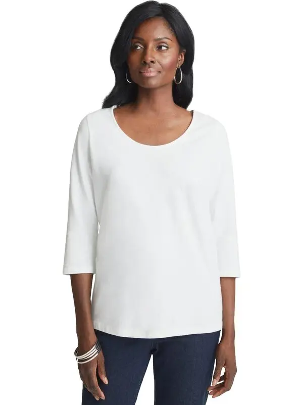 JESSICA LONDON Stretch Cotton Scoop Neck Tee - White