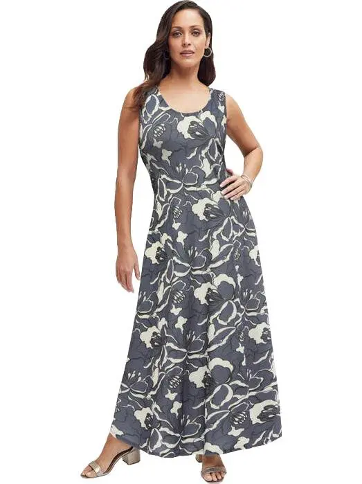JESSICA LONDON Stretch Knit Tank Maxi Dress - Dusk Graphic Orchid