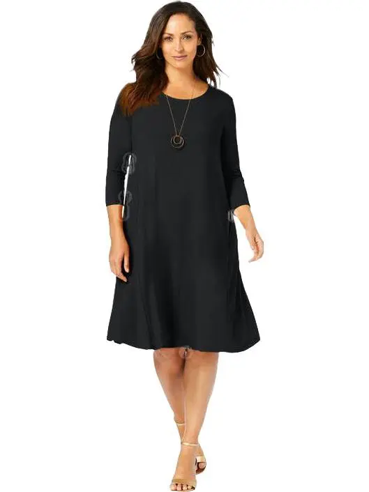 JESSICA LONDON Stretch Knit Three-quarter Sleeve T-shirt Dress - Black