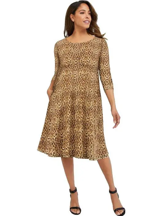JESSICA LONDON Stretch Knit T-shirt Dress With Three-quarter Sleeves - Neutral Animal Print