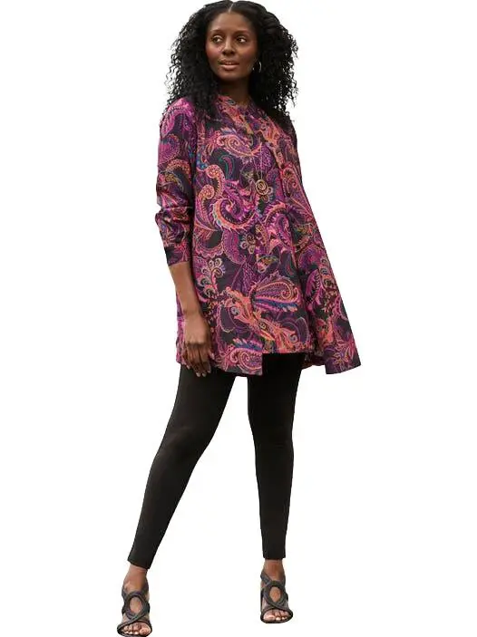 JESSICA LONDON Georgette Button-front Tunic - Black Multi Paisley