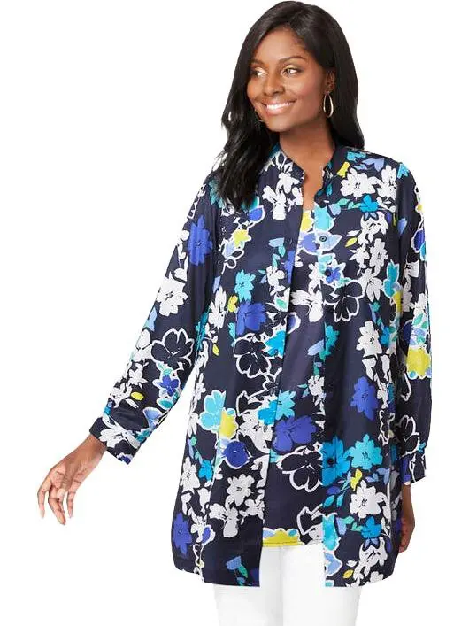 JESSICA LONDON Georgette Button-front Tunic - Blue Flower