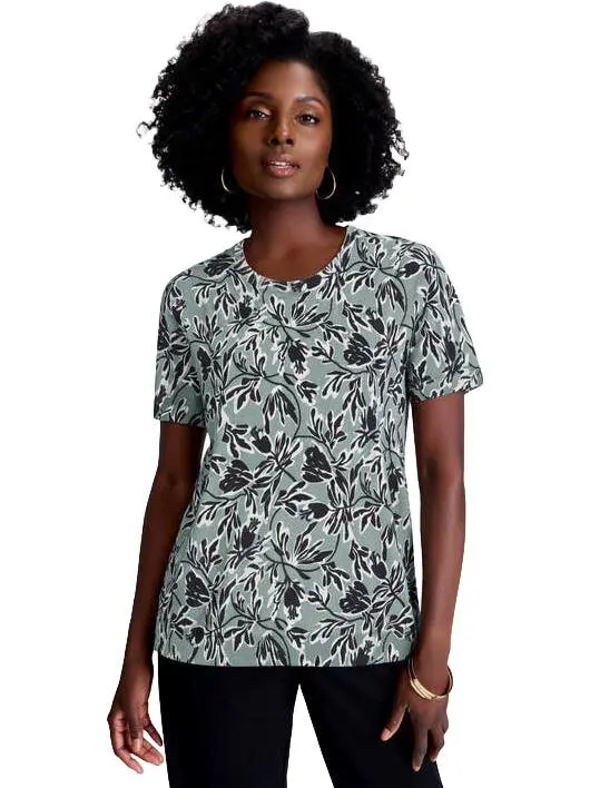 JESSICA LONDON Fine Gauge Crewneck Shell - Grey Spruce Botanical