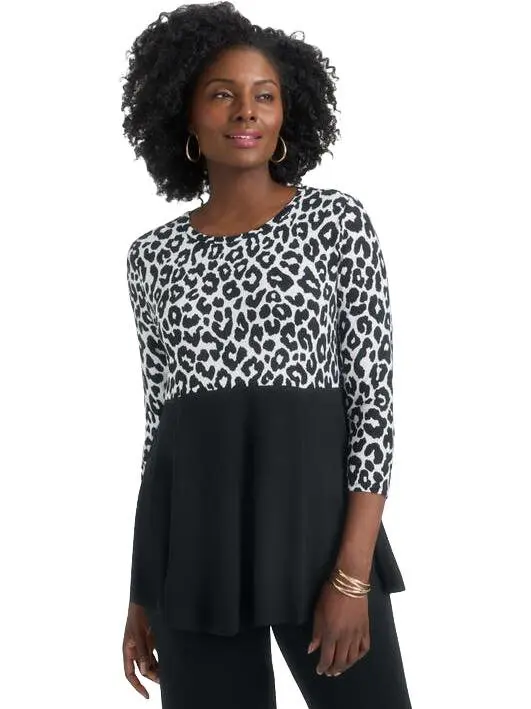 JESSICA LONDON Printed Yoke Trapeze Tee - Black Classic Cheetah