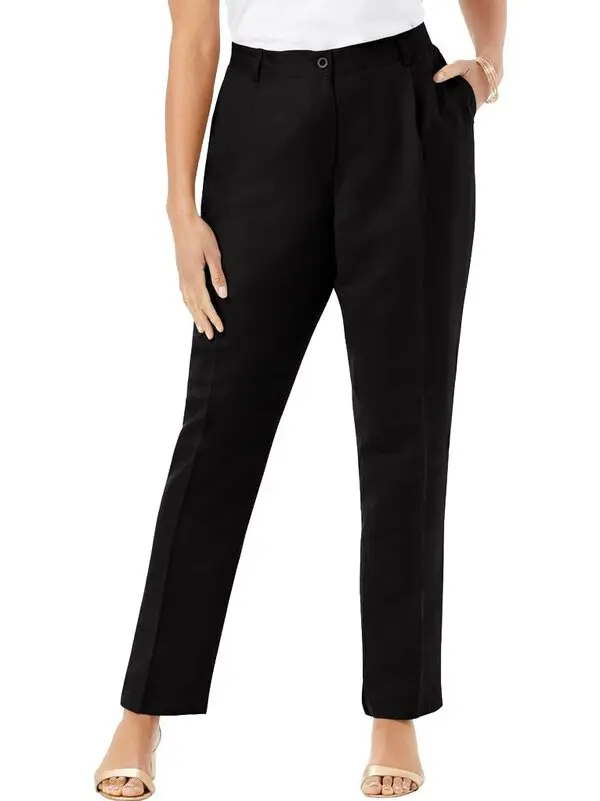 JESSICA LONDON Linen-blend Pleated Pants - Black