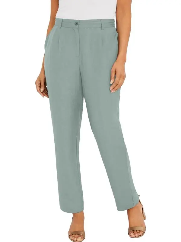 JESSICA LONDON Linen-blend Pleated Pants - Grey Spruce