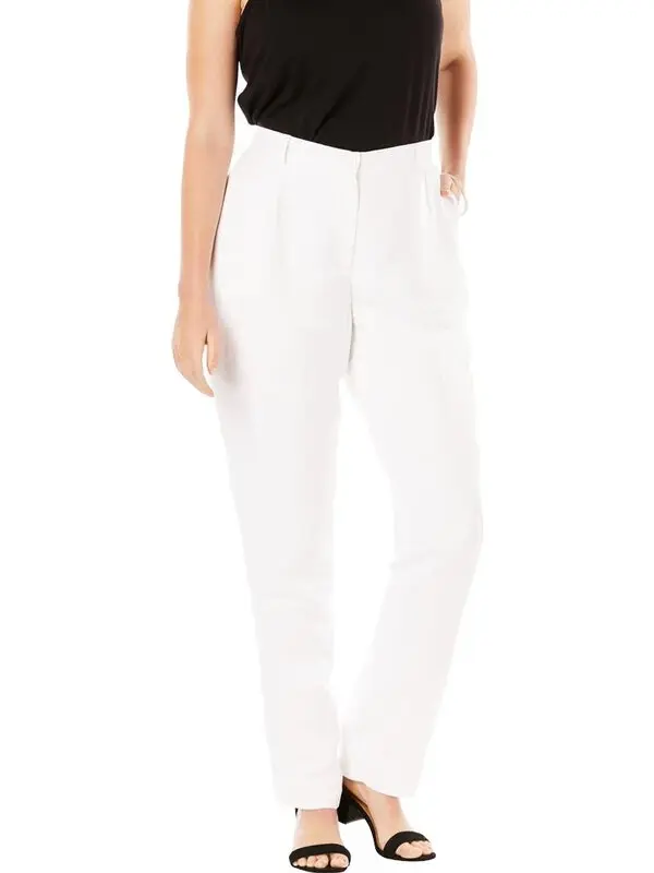 JESSICA LONDON Linen-blend Pleated Pants - White