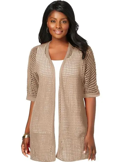 JESSICA LONDON Crochet Long Cardigan - New Khaki