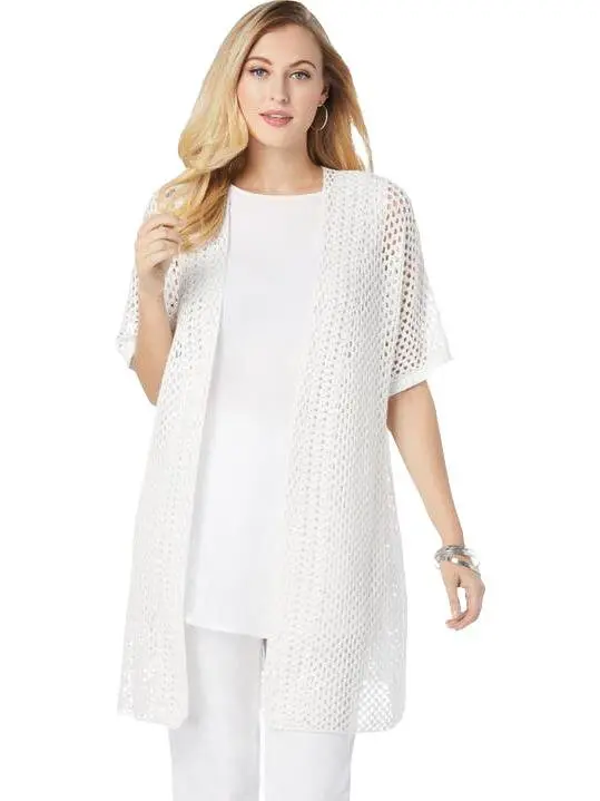 JESSICA LONDON Crochet Long Cardigan - White