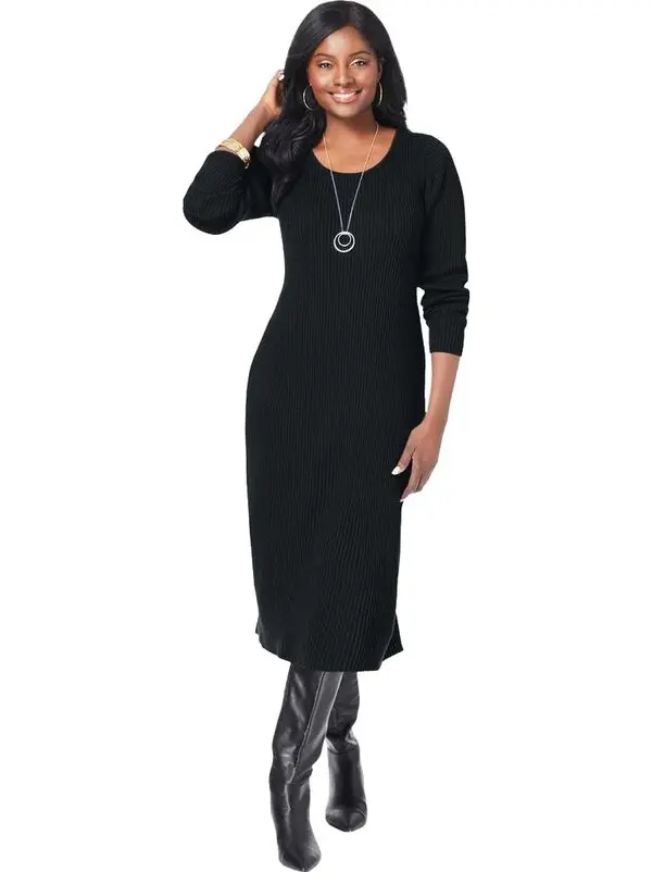 JESSICA LONDON Scoop-neck Sweater Dress - Black
