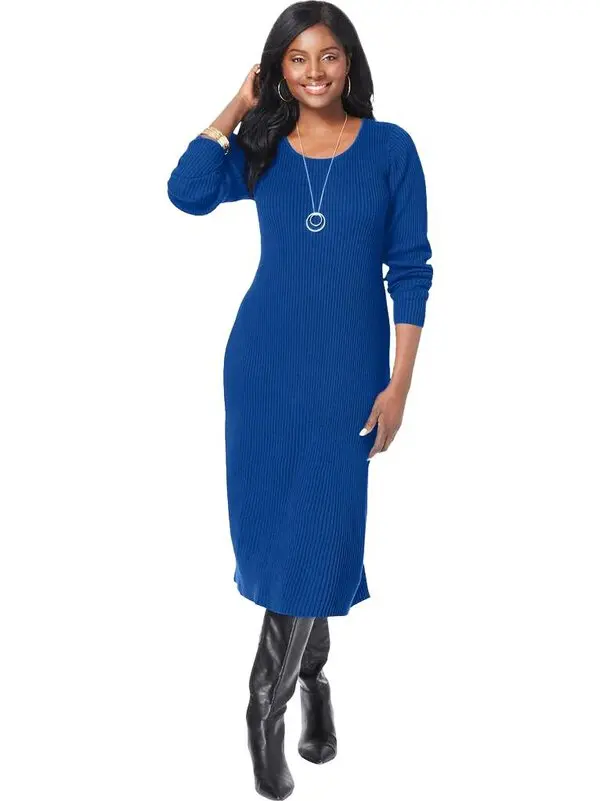JESSICA LONDON Scoop-neck Sweater Dress - Dark Sapphire
