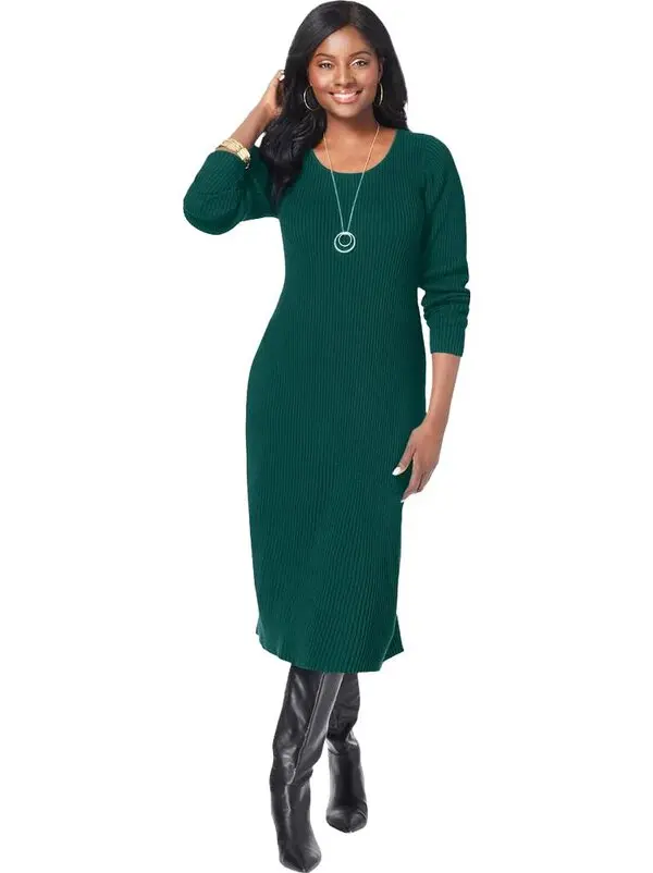 JESSICA LONDON Scoop-neck Sweater Dress - Emerald Green