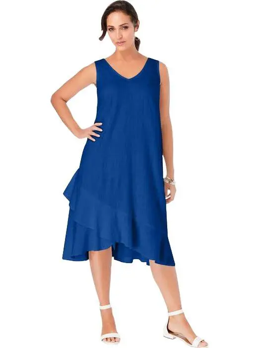 JESSICA LONDON Linen Flounce A-line Dress - Dark Sapphire