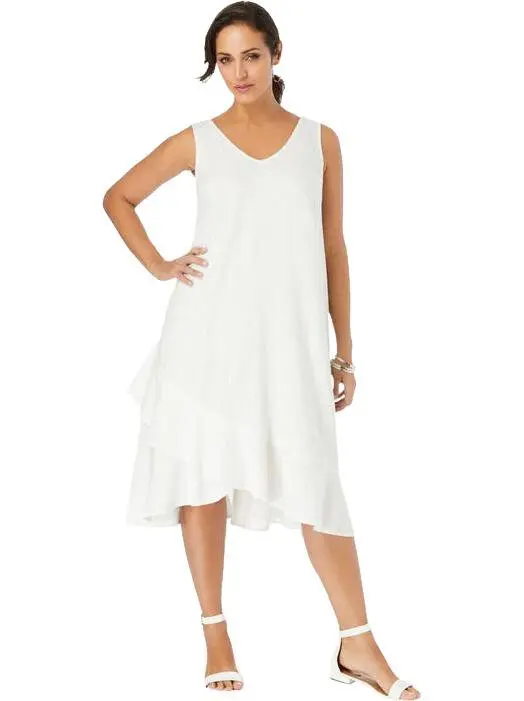 JESSICA LONDON Linen Flounce A-line Dress - White
