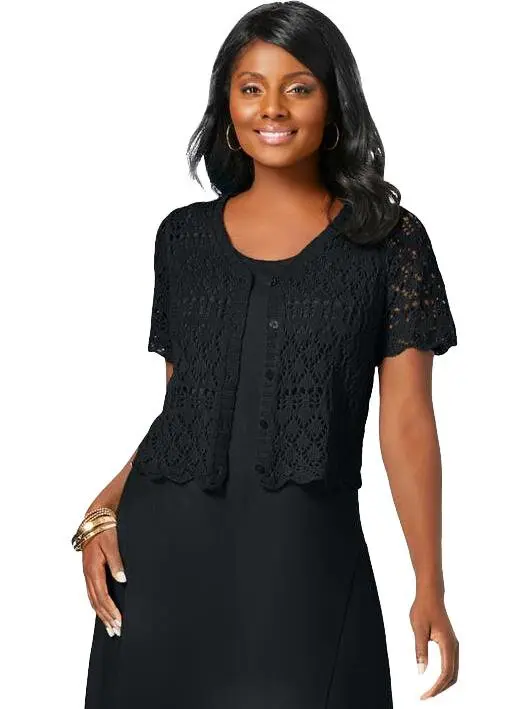 JESSICA LONDON Crochet Shrug - Black