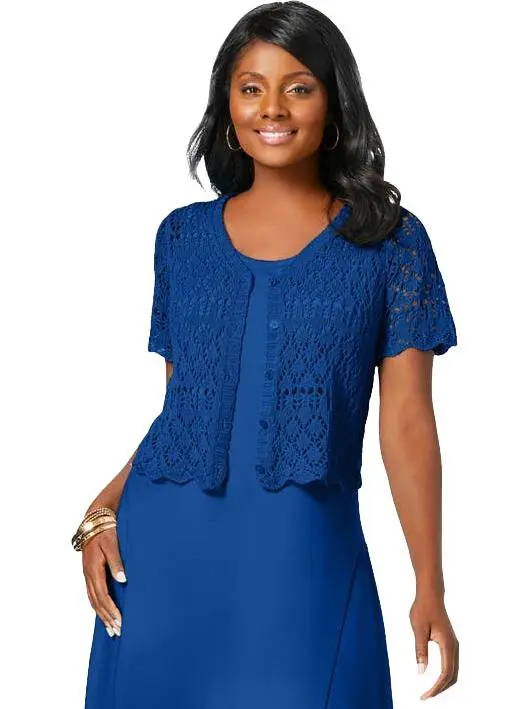JESSICA LONDON Crochet Shrug - Dark Sapphire