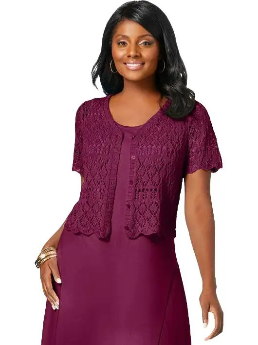 JESSICA LONDON Crochet Shrug - Deep Claret