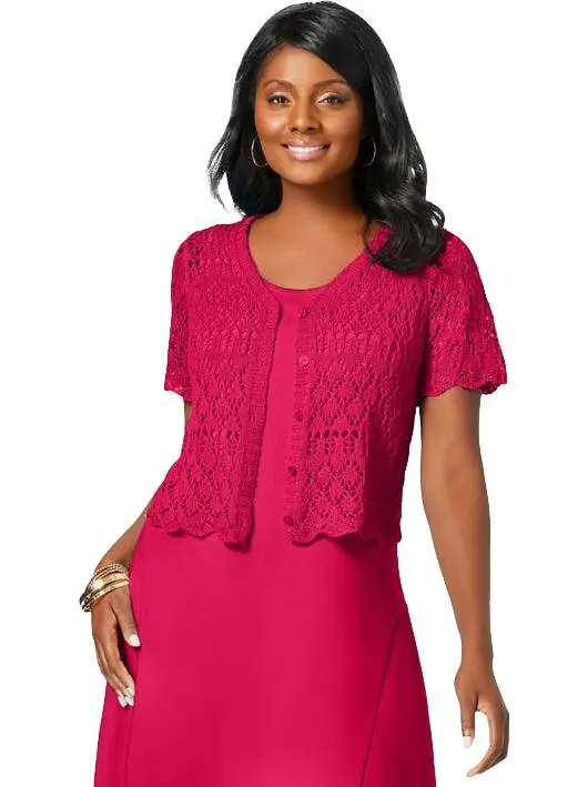 JESSICA LONDON Crochet Shrug - Pink Burst