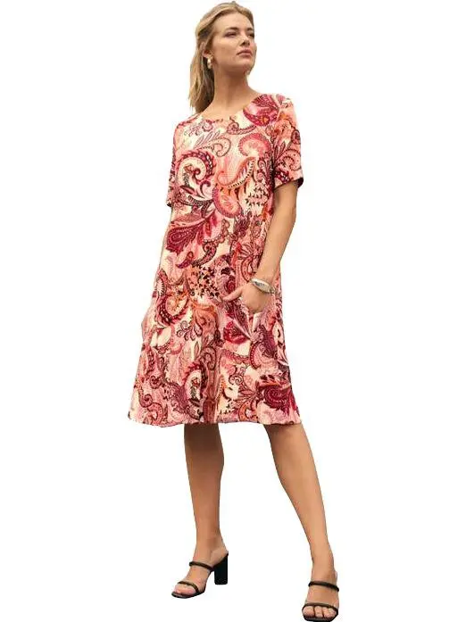 JESSICA LONDON Stretch Knit A-line Dress - Pink Orange Paisley
