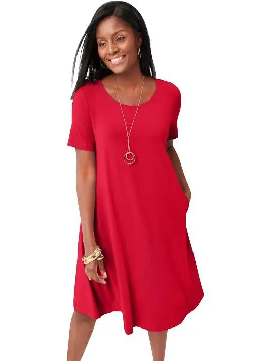 JESSICA LONDON Stretch Knit A-line Dress - Vivid Red