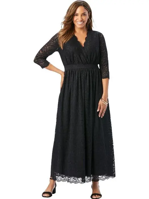 JESSICA LONDON Stretch Lace Maxi Dress - Black
