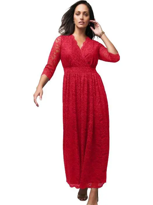 JESSICA LONDON Stretch Lace Maxi Dress - Classic Red
