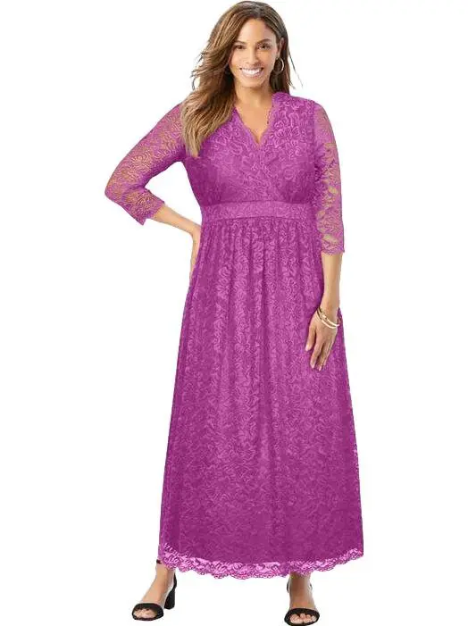 JESSICA LONDON Stretch Lace Maxi Dress - Deep Orchid