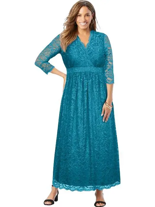 JESSICA LONDON Stretch Lace Maxi Dress - Deep Teal