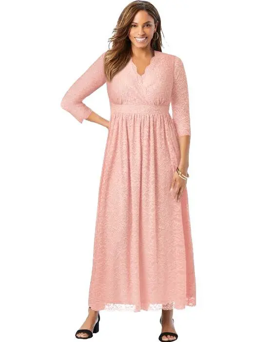 JESSICA LONDON Stretch Lace Maxi Dress - Soft Blush
