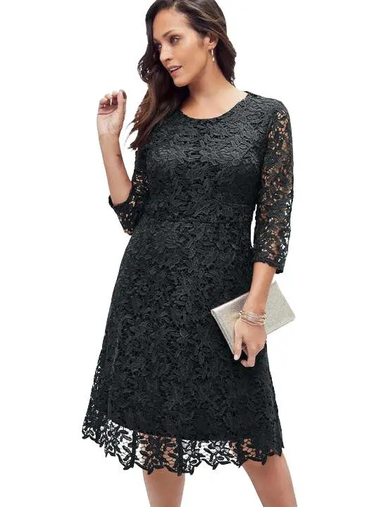 JESSICA LONDON Lace Fit & Flare Dress - Black