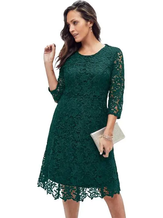 JESSICA LONDON Lace Fit & Flare Dress - Emerald Green