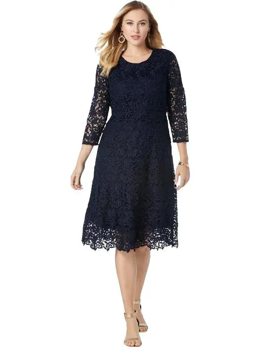 JESSICA LONDON Lace Fit & Flare Dress - Navy