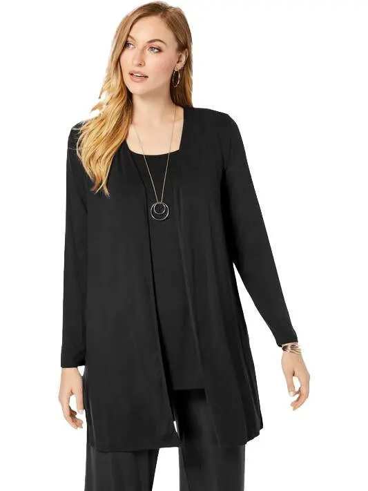 JESSICA LONDON Stretch Knit Open Front Cardigan - Black
