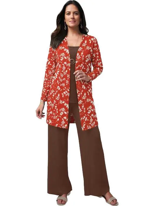 JESSICA LONDON Stretch Knit Open Front Cardigan - Burnt Red Vines