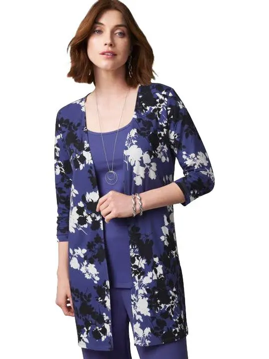 JESSICA LONDON Stretch Knit Open Front Cardigan - Dusk Graphic Floral