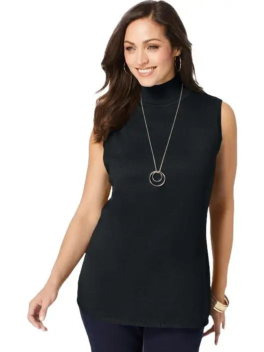 JESSICA LONDON Fine Gauge Mockneck Sleeveless Sweater - Black