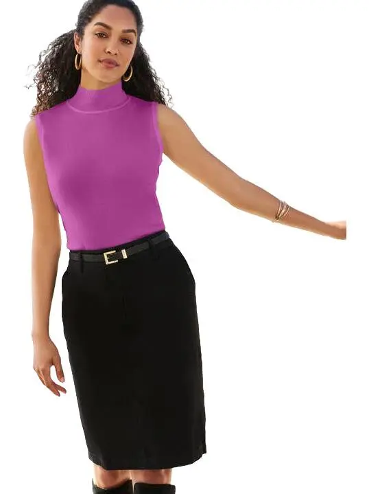 JESSICA LONDON Fine Gauge Mockneck Sleeveless Sweater - Deep Orchid