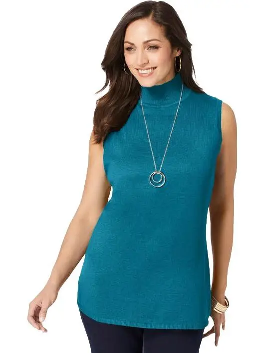 JESSICA LONDON Fine Gauge Mockneck Shell - Deep Teal