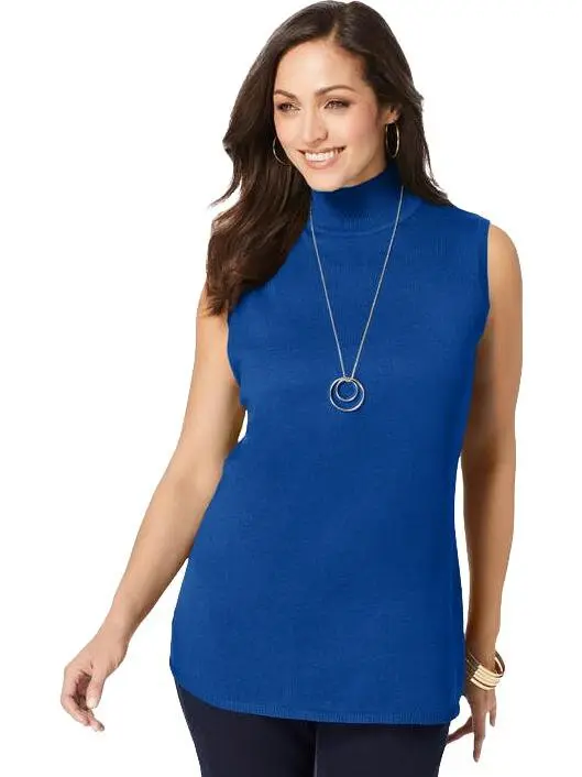 JESSICA LONDON Fine Gauge Mockneck Shell - Sapphire