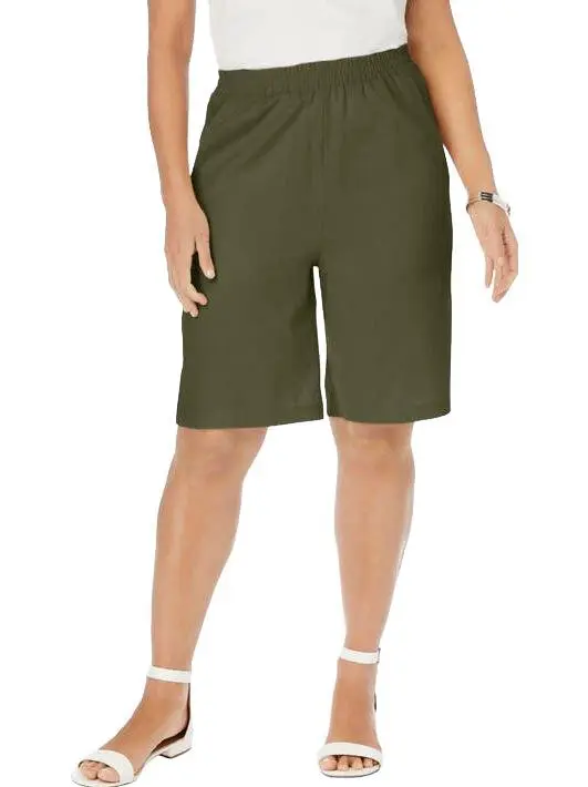 JESSICA LONDON Linen-blend Short - Dark Olive Green