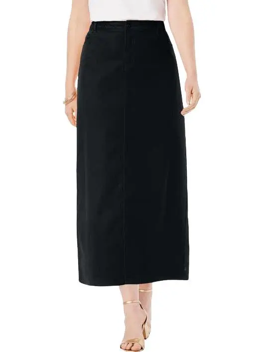 JESSICA LONDON True Fit Stretch Denim Midi Skirt - Black